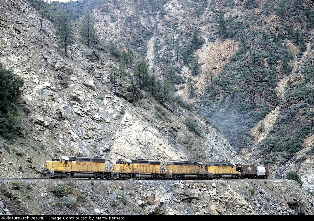 Four UP SD40-2s Working the Canyon